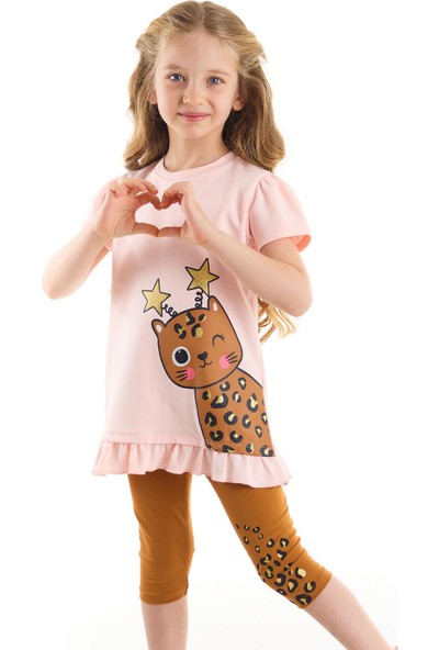 Denokids Yıldız Leopar Kız Tunik Tayt Takım