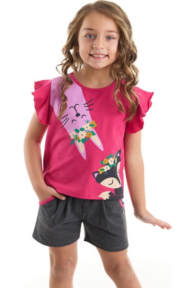Denokids Sevimli Dostlar Kız Çocuk Şort Takım Denokids Sevimli Dostlar Kız Çocuk Şort Takım