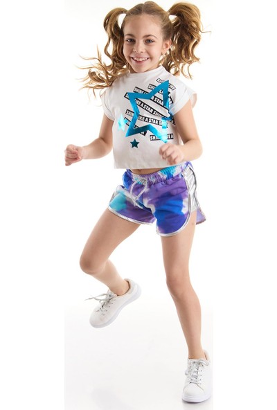 Mushi Mavi Yıldız Kız T-Shirt Şort Takım