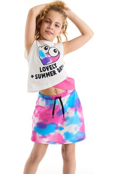Mushi Kalp Batik Kız T-Shirt Etek Takım Mushi Kalp Batik Kız T-Shirt Etek Takım