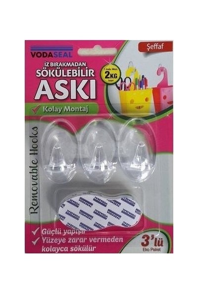 Vodabond Vodaseal Iz Iz Bırakmadan Sökülebilir Askı 3lü Şeffaf