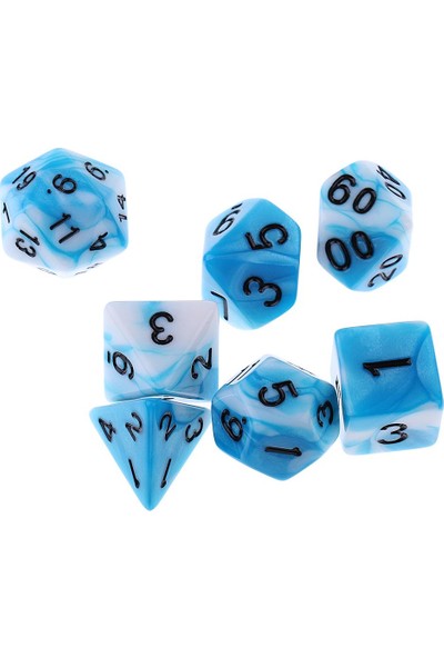 7 Adet Polyhedral Zar 16MM Casino Için Mavi Beyaz