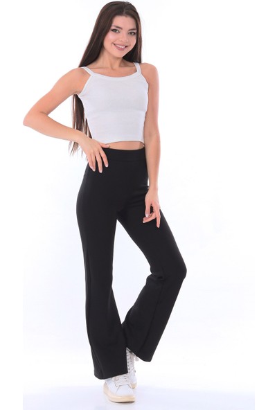 Lacase Siyah Flare Örme Ispanyol Paça Tayt Pantolon