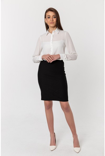 Lacase Kadın Siyah Yırtmaç Detaylı Etek