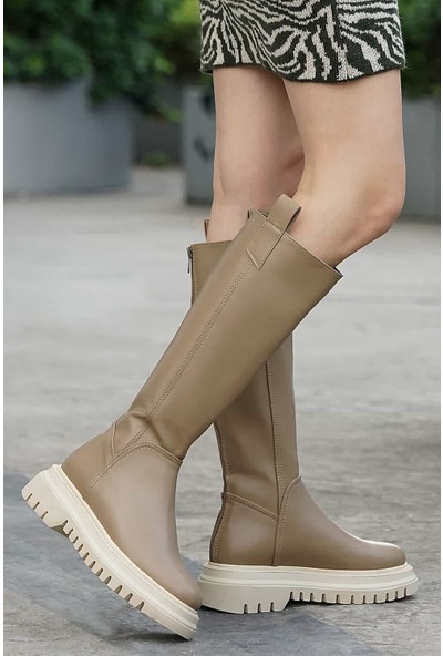 Mio Gusto Vizon Deri Kürk Astarlı Fermuarlı Kadın Çizme