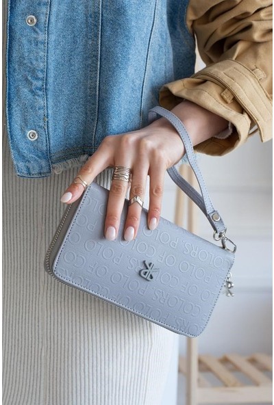 Paul Brand Gri Kadın Büyük Boy Elle Taşıma Askılı Cüzdan HS8008