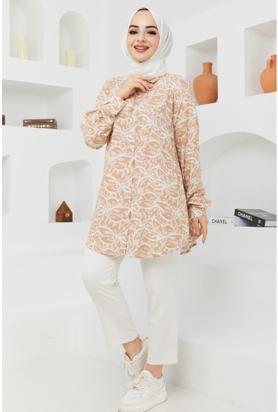 İmaj Butik Büyük Beden Desenli Tesettür Gömlek Tunik/camel İmaj Butik Büyük Beden Desenli Tesettür Gömlek Tunik/camel