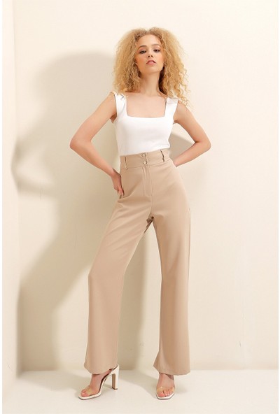 Hakke Yüksek Bel Cepsiz Pantolon