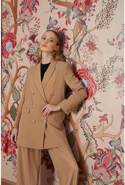 Merve Dağlı Kadın Camel Uzun Kollu Krep Takım TYC00295810123