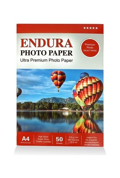 Endura Photo Paper Inkjet A4 Glossy-Parlak 20 x 30 cm 50'li 270 Gram Endura Photo Paper Inkjet A4 Glossy-Parlak 20 x 30 cm 50'li 270 Gram