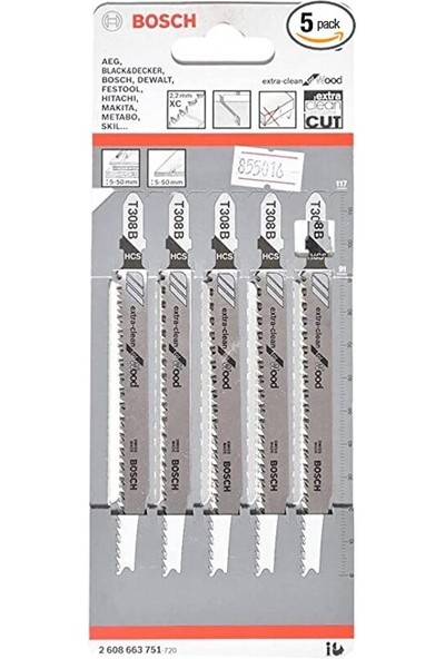 Bosch T 308 B Extraclean For Wood 5'Li Dekupaj Bıçağı 2608663751
