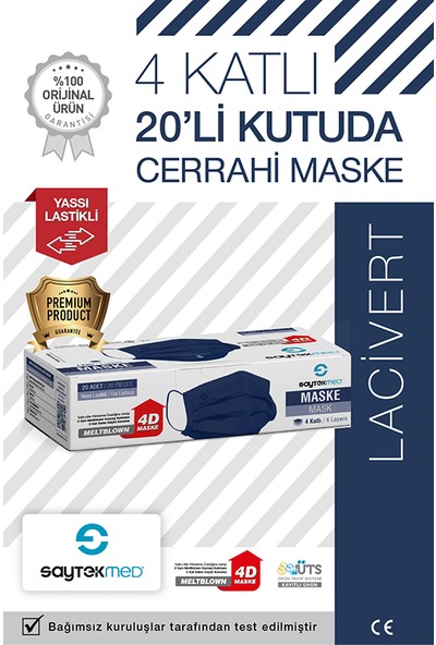 Saytekmed Çift Kat Meltblown / Iki Maske Gücünde 4 Katlı Lacivert Maske (20 Adet/1 Kutu) Saytekmed Çift Kat Meltblown / Iki Maske Gücünde 4 Katlı Lacivert Maske (20 Adet/1 Kutu)