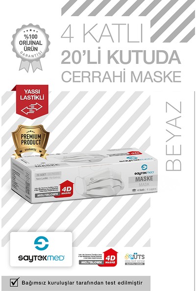 Saytekmed Çift Kat Meltblown / Iki Maske Gücünde 4 Katlı Beyaz Maske (20 Adet/1 Kutu) Saytekmed Çift Kat Meltblown / Iki Maske Gücünde 4 Katlı Beyaz Maske (20 Adet/1 Kutu)
