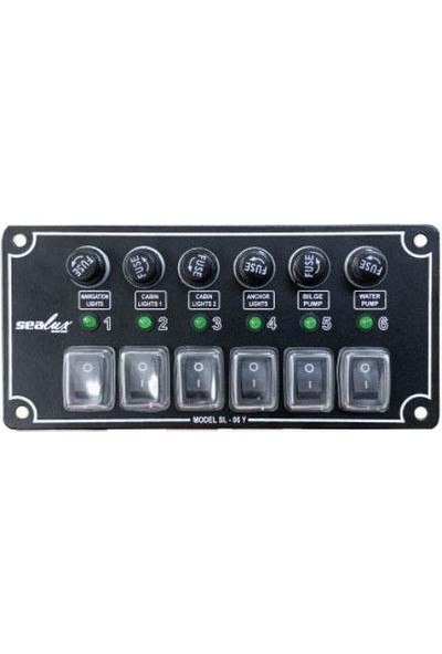 Sealux 6 Anahtarlı Izoleli Yatay Swıtch Panel / Tekne ve Karavan Sigorta Paneli / Elektrik Kumanda Paneli Sealux 6 Anahtarlı Izoleli Yatay Swıtch Panel / Tekne ve Karavan Sigorta Paneli / Elektrik Kumanda Paneli
