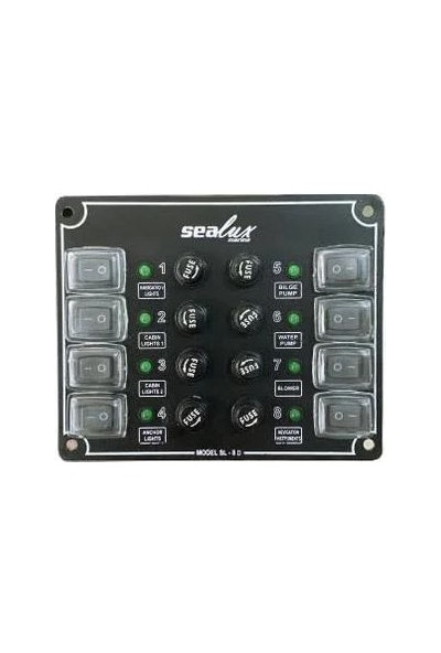 Sealux 8 Anahtarlı Izoleli Küçük Ebatlı Swıtch Panel / Tekne ve Karavan Sigorta Paneli / Elektrik Kumanda Paneli Sealux 8 Anahtarlı Izoleli Küçük Ebatlı Swıtch Panel / Tekne ve Karavan Sigorta Paneli / Elektrik Kumanda Paneli