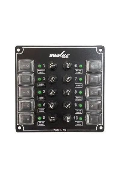 Sealux 10 Anahtarlı Izoleli Küçük Ebatlı Swıtch Panel / Tekne ve Karavan Sigorta Paneli / Elektrik Kumanda Paneli Sealux 10 Anahtarlı Izoleli Küçük Ebatlı Swıtch Panel / Tekne ve Karavan Sigorta Paneli / Elektrik Kumanda Paneli