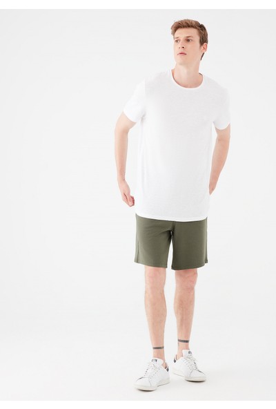 Mavi Haki Örme Şort