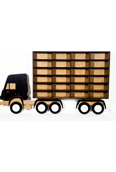 Leylaser Ahşap 3mm Mdf Hot Wheels Oyuncak Araba Için Kamyon Standı Duvar Rafı 64 Araçlık 3 Vagonlu