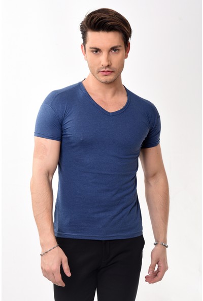 V Yaka Basic Slim Fit Erkek Tişört T-Shirt Lacivert V Yaka Basic Slim Fit Erkek Tişört T-Shirt Lacivert