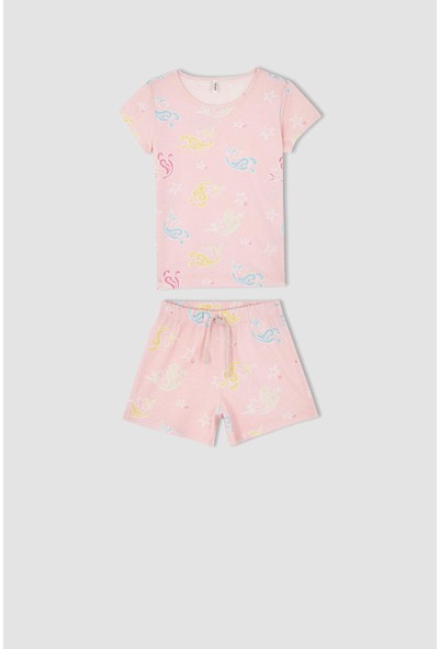 DeFacto Kız Çocuk Desenli Kısa Kollu Pamuklu Pijama Takım W6881A622SP