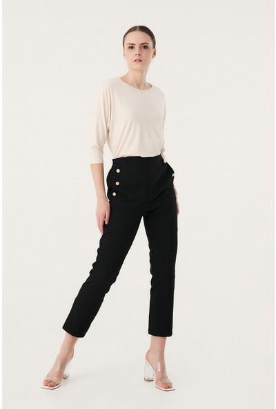 Beli Lastikli Düğme Detaylı Klasik Pantolon