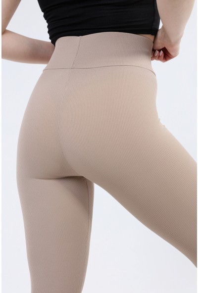 Criticman Krem, Yüksel Bel, Toparlayıcı, Dayanıklı, Beli Lastikli, Fitilli Spor Tayt