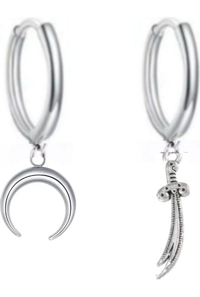 Zülfikar ve Hilal Sallantılı 2'li Delikli Halka Küpe