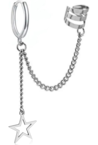 Üst Sıkıştırma Alt Delikli Yıldız Sallantılı Küpe