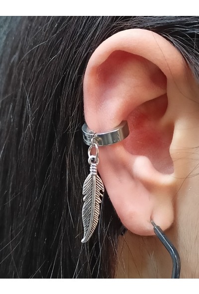 Deliksiz Sıkıştırma Tüy Sallantılı Ear Cuff Çelik Küpe Deliksiz Sıkıştırma Tüy Sallantılı Ear Cuff Çelik Küpe
