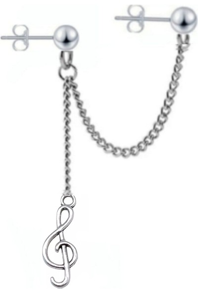 2'li Sol Anahtarı Sallantılı Zincirli Çelik Top Küpe