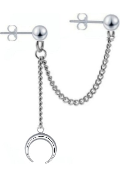 Takıconcept 2'li Hilal Sallantılı Zincirli Çelik Top Küpe