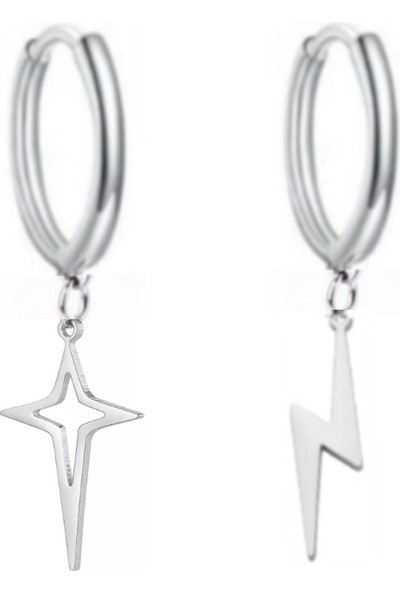Takıconcept Kuzey Yıldızı ve Şimşek Sallantılı 2'li Delikli Halka Küpe