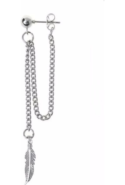 Kartal Tüyü Sallantılı Çelik Top Zincirli Küpe