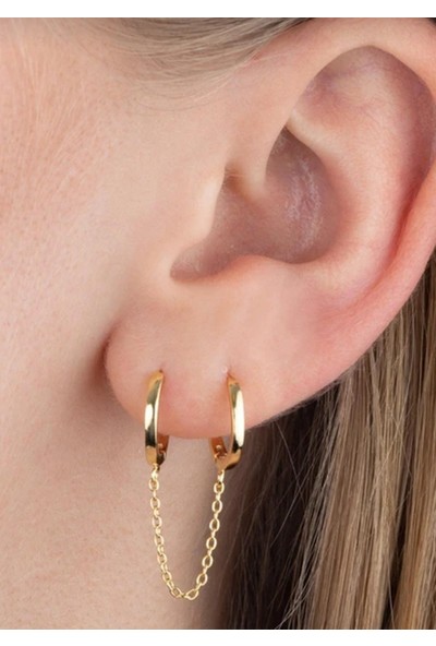 Ikili Zincirli Halka Altın Rengi Küpe