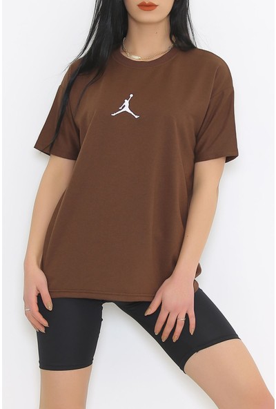 Nakış Baskılı Tişört Kahve