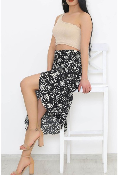 Kruvaze Yırtmaçlı Etek Siyah