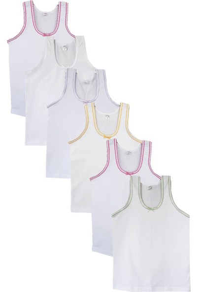 6 Lı Geniş Askılı Kız Çocuk Penye Pamuklu Atlet