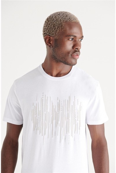 Avva Beyaz Renk Bisiklet Yaka Baskılı Slim Fit T-Shirt