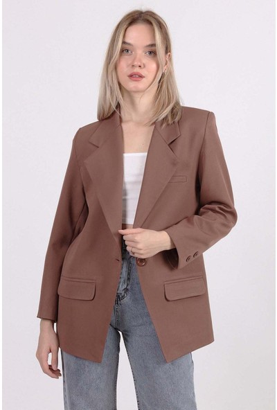 Blazer Tek Düğme Astarlı Boyfriend Ceket