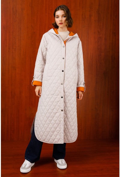 Micca Kontrast Detaylı Şık Spor Kapitone Şişme Kap-Gümüş