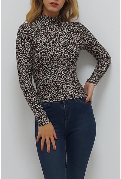 İnobag Yarım Boğazlı Süet Bluz Leopar