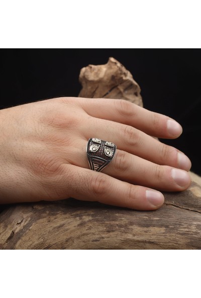 Sima Silver Gümüş Tasarım El Işi Zirkon Taşlı Erkek Yüzük Takı