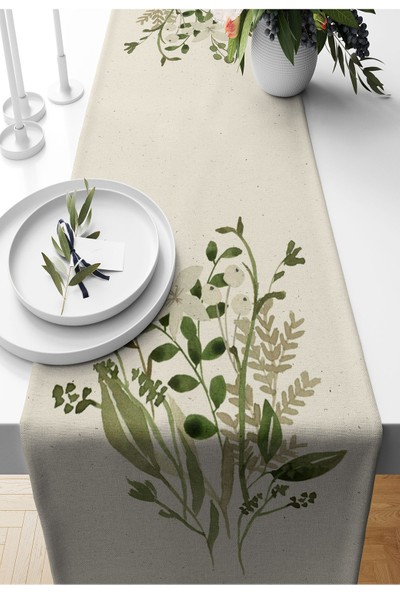 Kate Louise Botanik Çiçek Bohem Temalı 140X40 cm Dijital Baskılı Runner