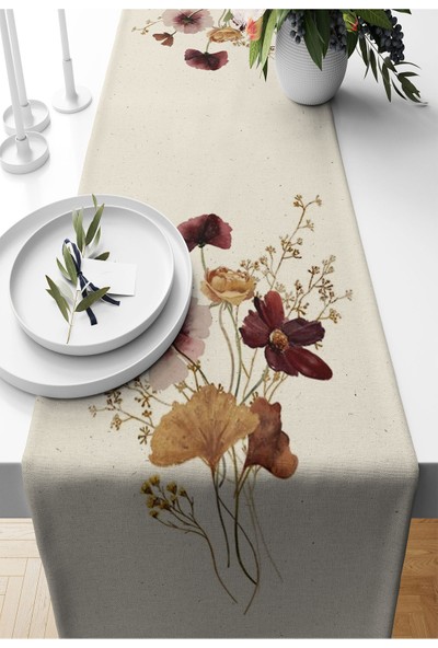 Kate Louise Botanik Çiçek Bohem Temalı 140X40 cm Dijital Baskılı Runner