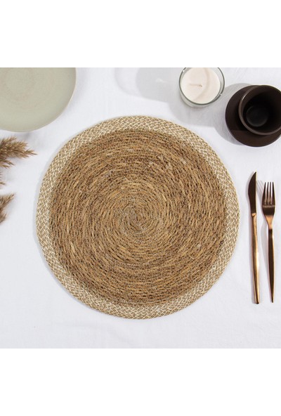 Hasır Amerikan Servisi Bambu Örme Yuvarlak Supla 4'lü Beyaz Hasır Amerikan Servisi Bambu Örme Yuvarlak Supla 4'lü Beyaz