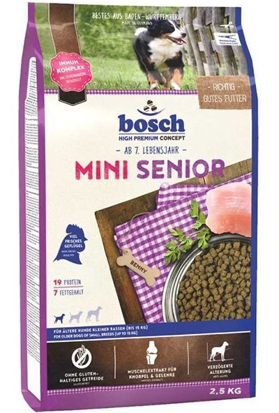 Bosch Mini Senior Küçük Irk Yaşlı Köpek Maması 2.5 kg Bosch Mini Senior Küçük Irk Yaşlı Köpek Maması 2.5 kg