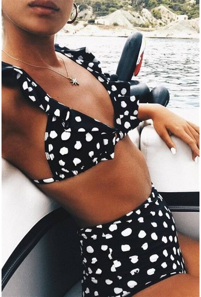 Angelsin Siyah Beyaz Puantiyeli Bikini Takım MS4223 Angelsin Siyah Beyaz Puantiyeli Bikini Takım MS4223