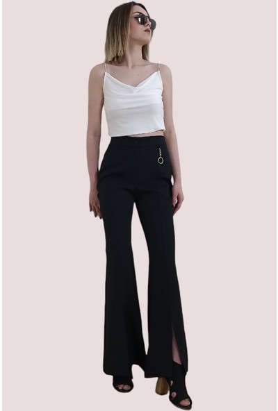 Yagmur Beren Duble Atlas Kumaş İspanyol Paça Pantolon