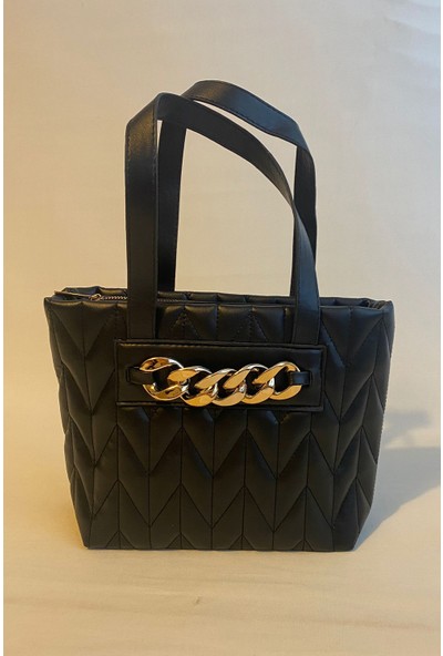 Monbo Zincir Detaylı Omuz ve El Çantası Günlük Şık Siyah Altın