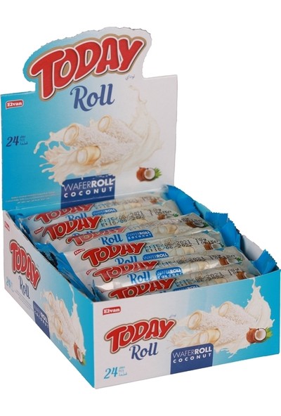 Elvan Today Roll Beyaz Kaplamalı Hindistan Cevizli Gofret 18 gr x 24’lü